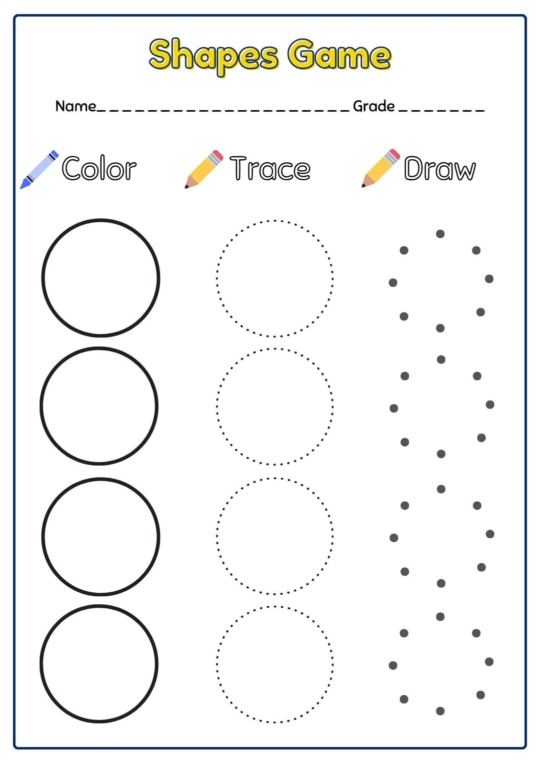 Basic Shapes Game color, Trace, and Draw - Etsy