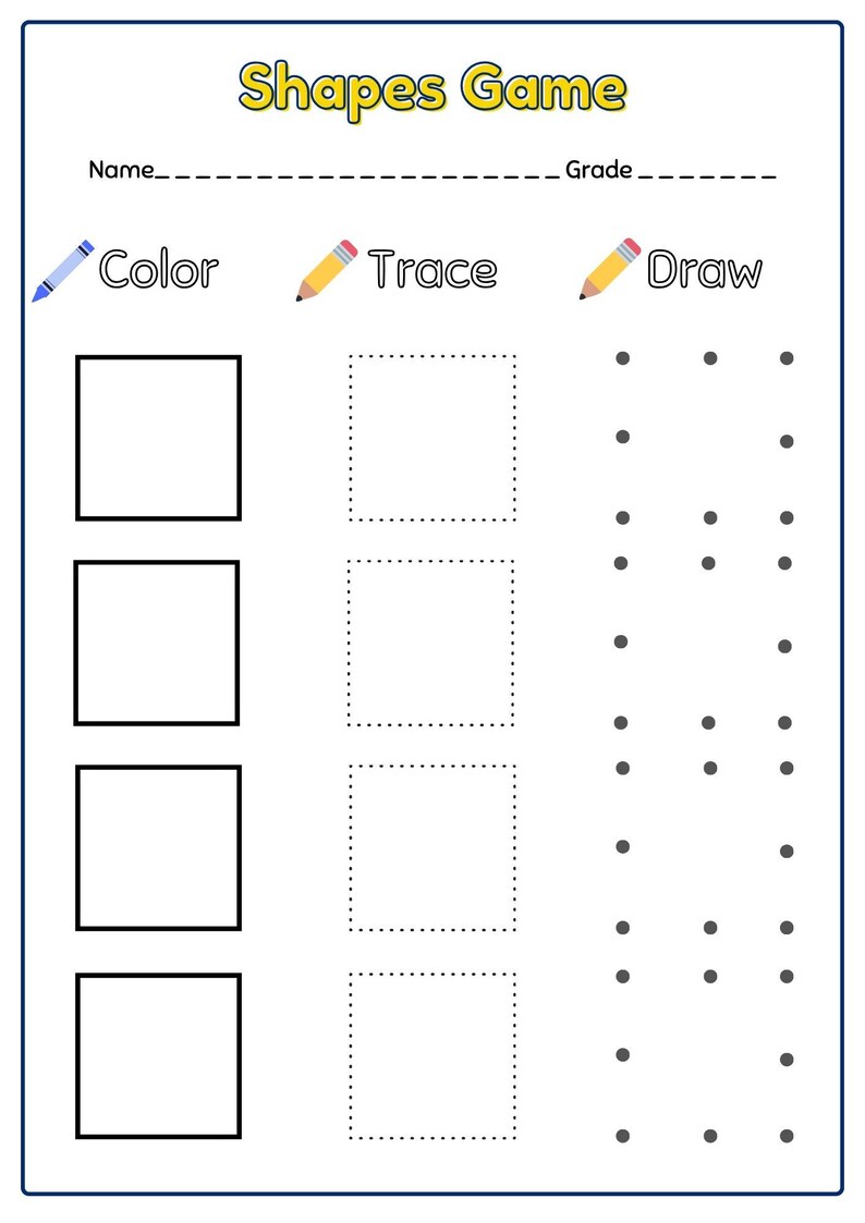 Basic Shapes Game color, Trace, and Draw - Etsy