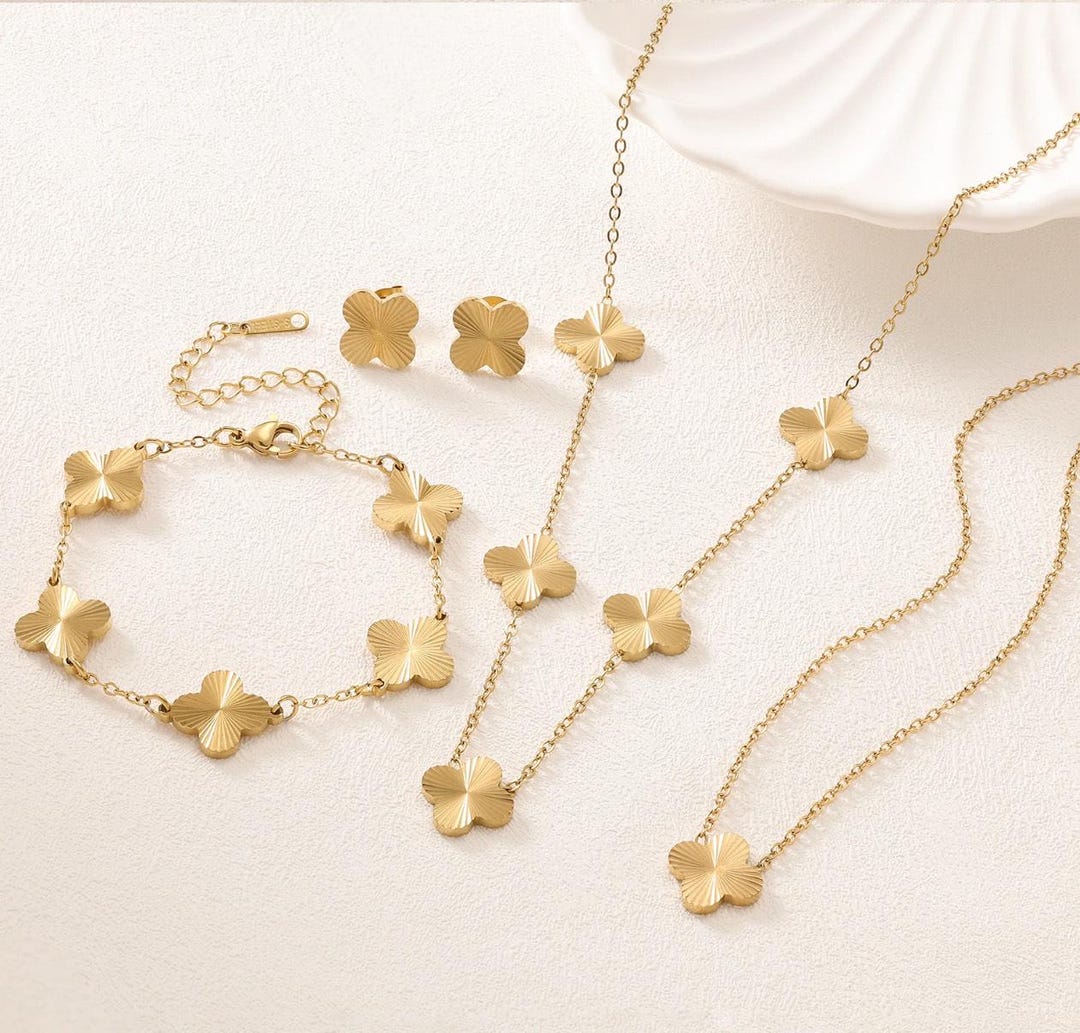 Vintage Van Cleef Set , Gold Van Cleef, Clover Necklace, Gold Necklace ...