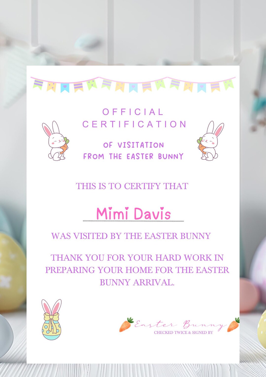 DIGITAL Easter Bunny Certificate, Certificate Template, Download, Happy ...