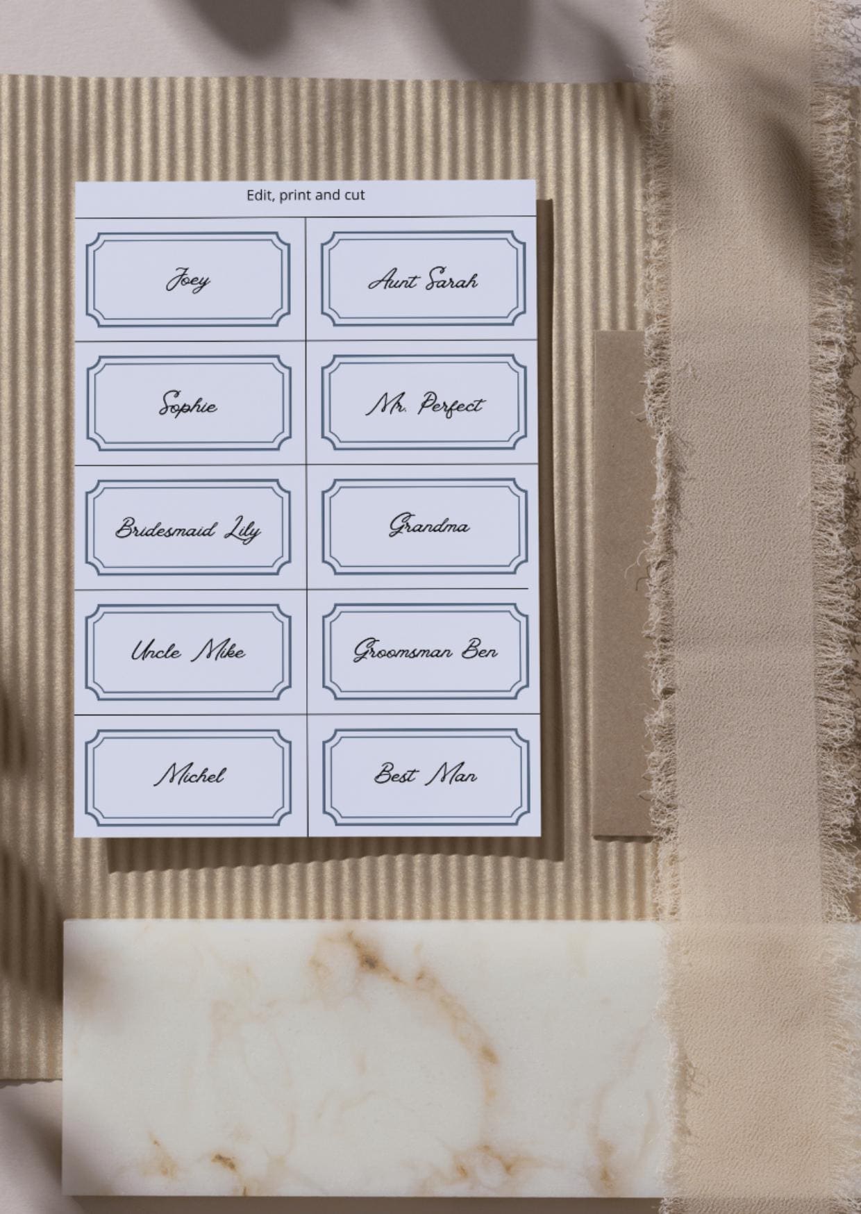 Wedding Name Cards Editable Template for Wedding Table Minimalist ...