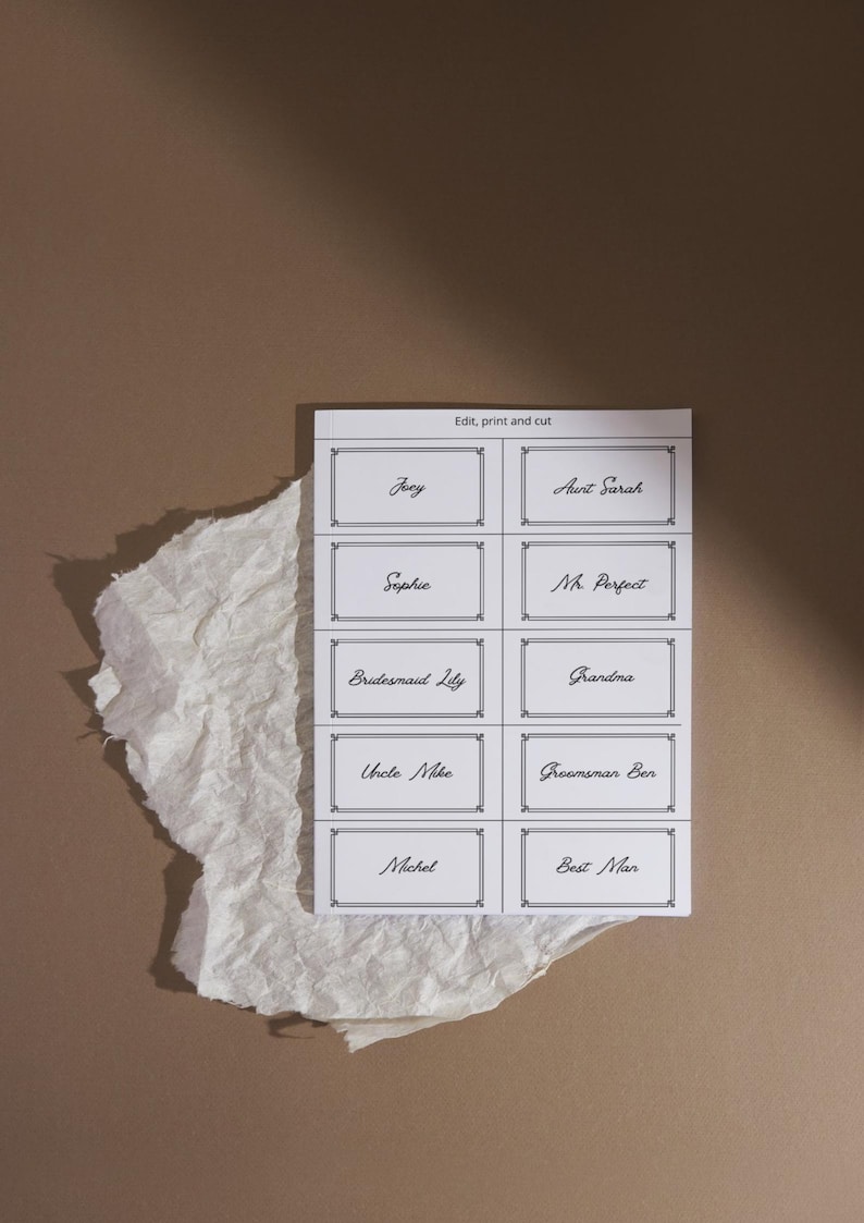 Wedding Name Cards Editable Template for Wedding Table Minimalist ...