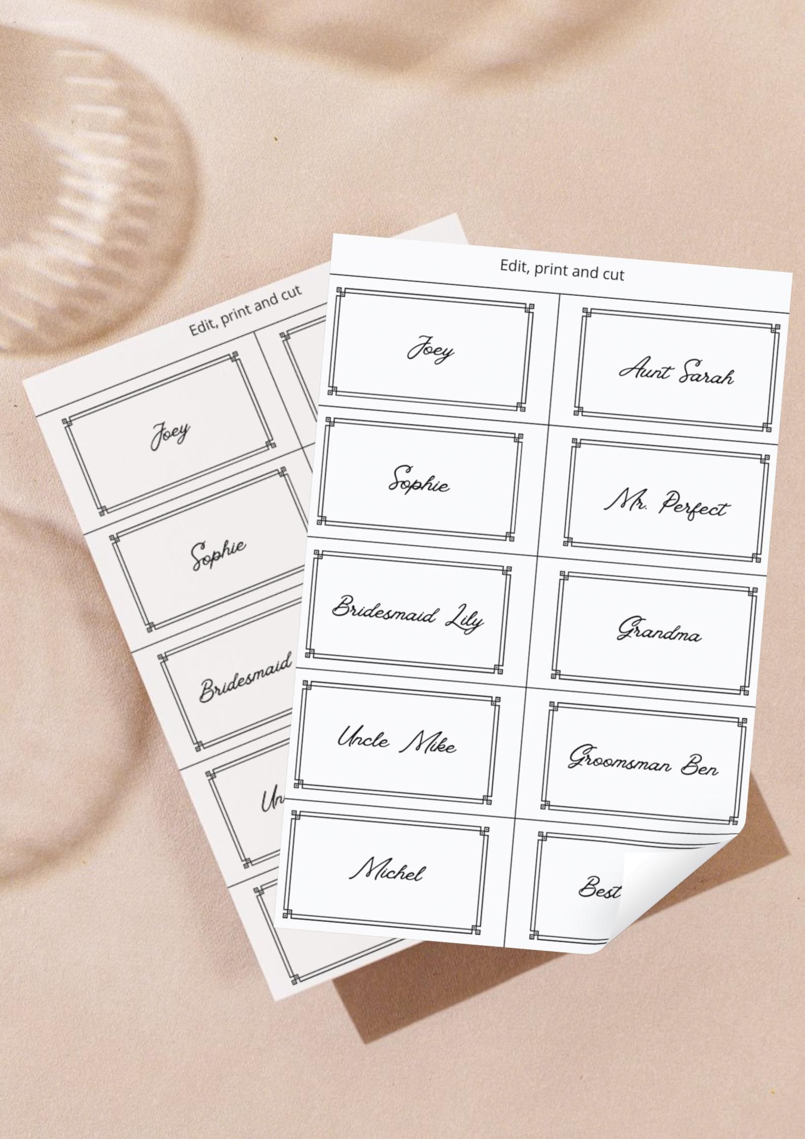 Wedding Name Cards Editable Template for Wedding Table Minimalist ...