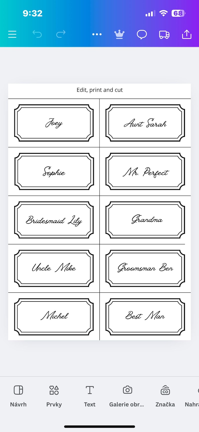 Wedding Name Cards Editable Template for Wedding Table Minimalist ...