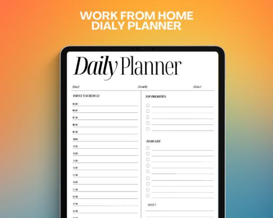 Work From Home Planner, Personal Daily Planner, Daily Hourly Planner ...