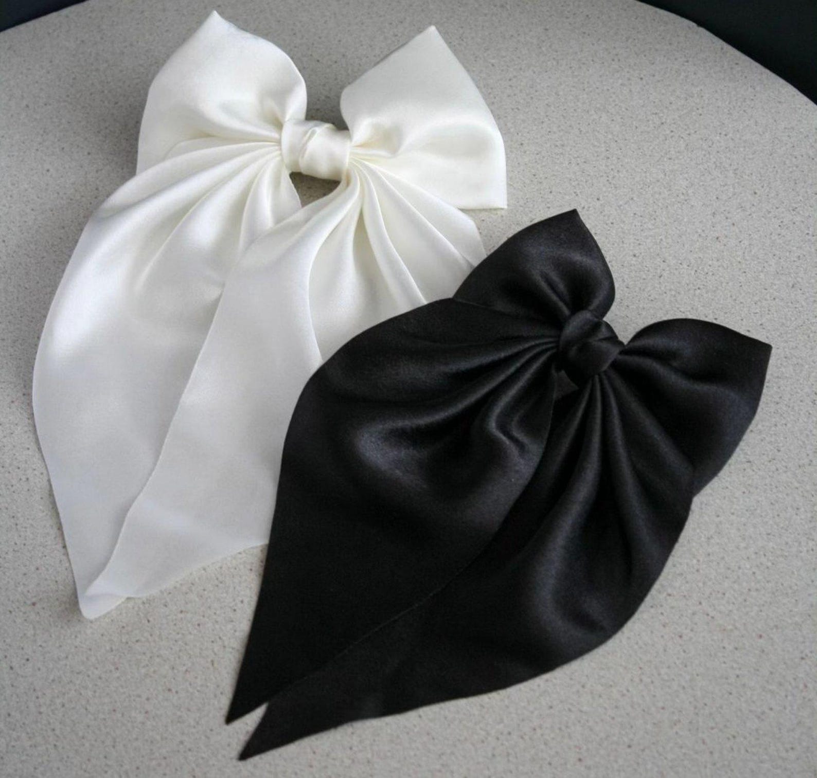 Ivory Bow Satin With Long Tail Big Ivory Single Bow With Barrette ...