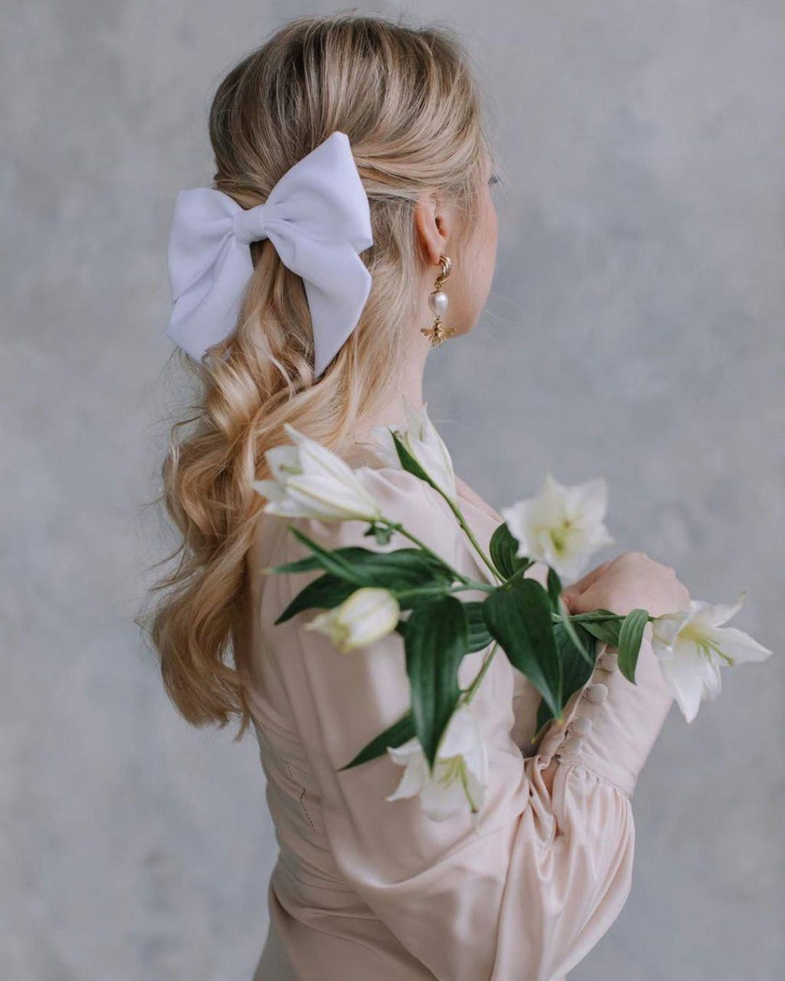 Bridal Bow Veil White Silk Bridal Hair Bow Alternative Bridal Veil ...