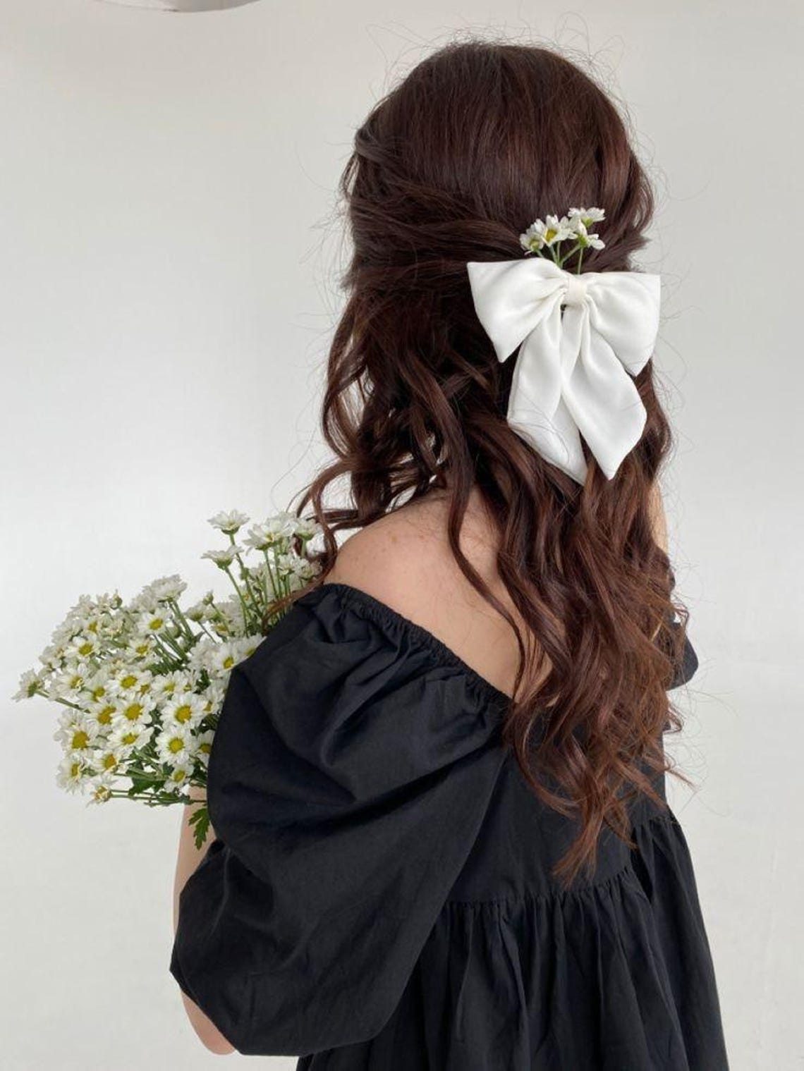 Bridal Bow Veil White Silk Bridal Hair Bow Alternative Bridal Veil ...