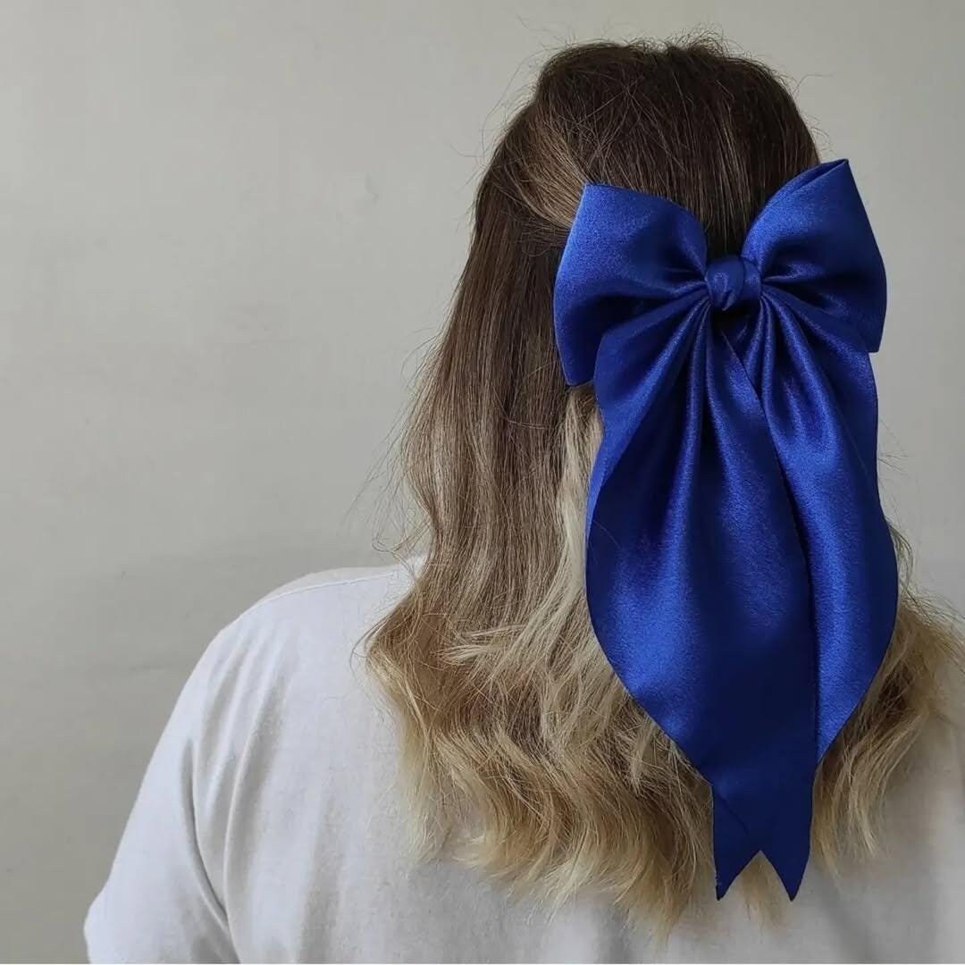 Big Satin Navy Bow Large Hair Bow for Party Oversized Bow With Tail ...