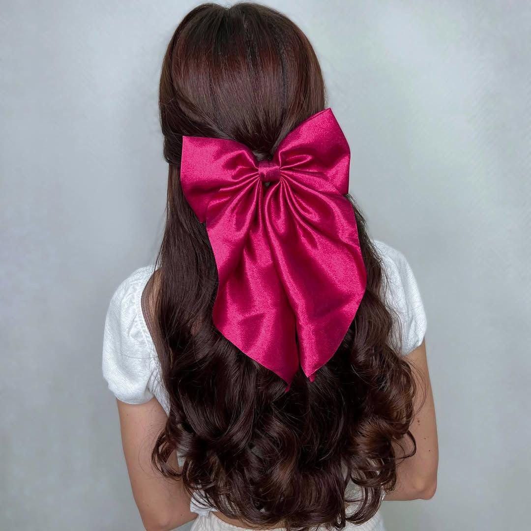 Burgundy Red Long Tail Ribbon Bow, Adult Hair Accessories, School Bow ...