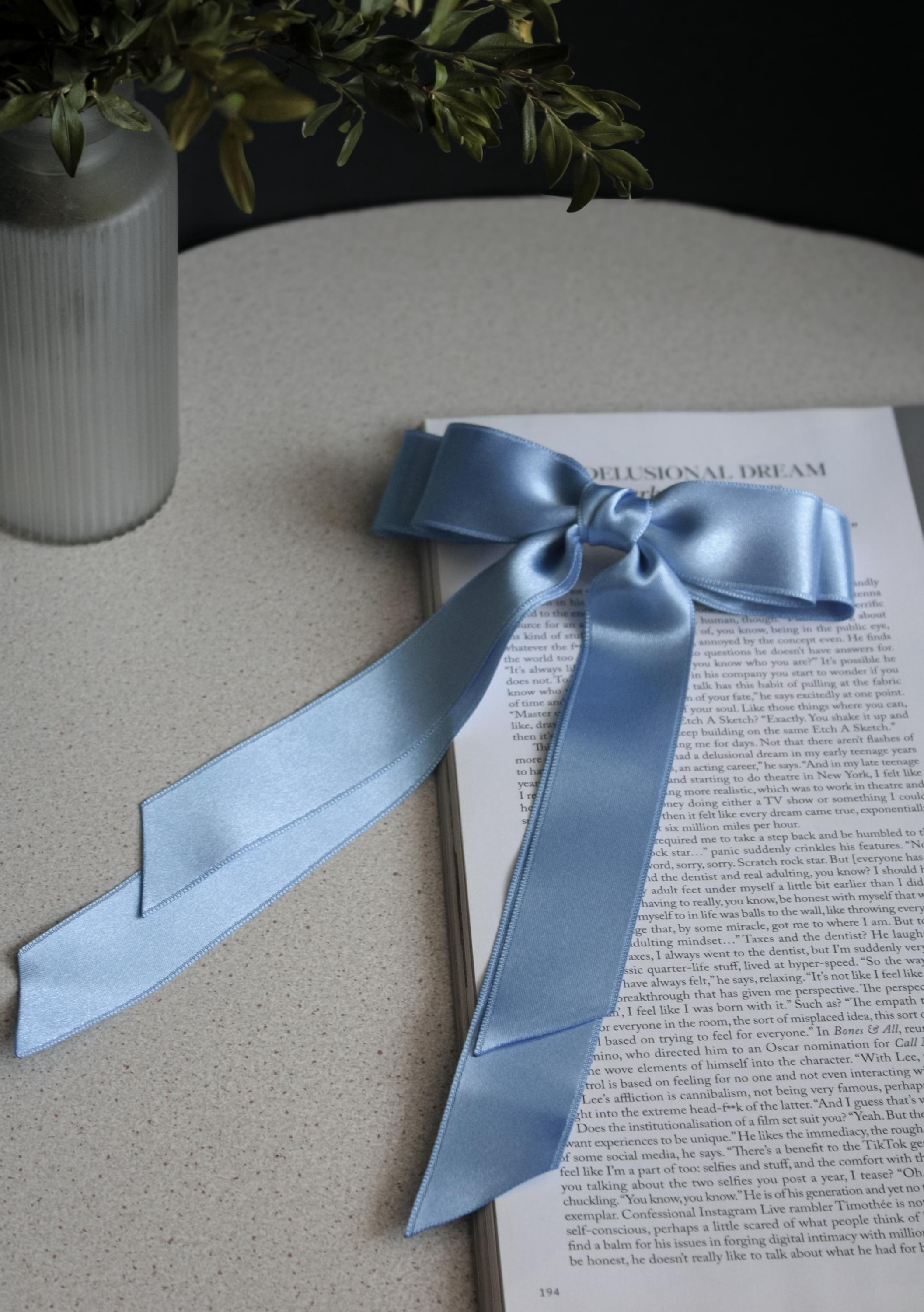 Dusty Blue Satin Long Tail Hair Bow: Bridal & Baby Girl - Etsy