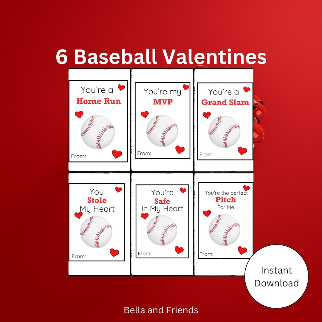 Baseball Valentines for Kids Printable Sports Valentine Cards Cute ...