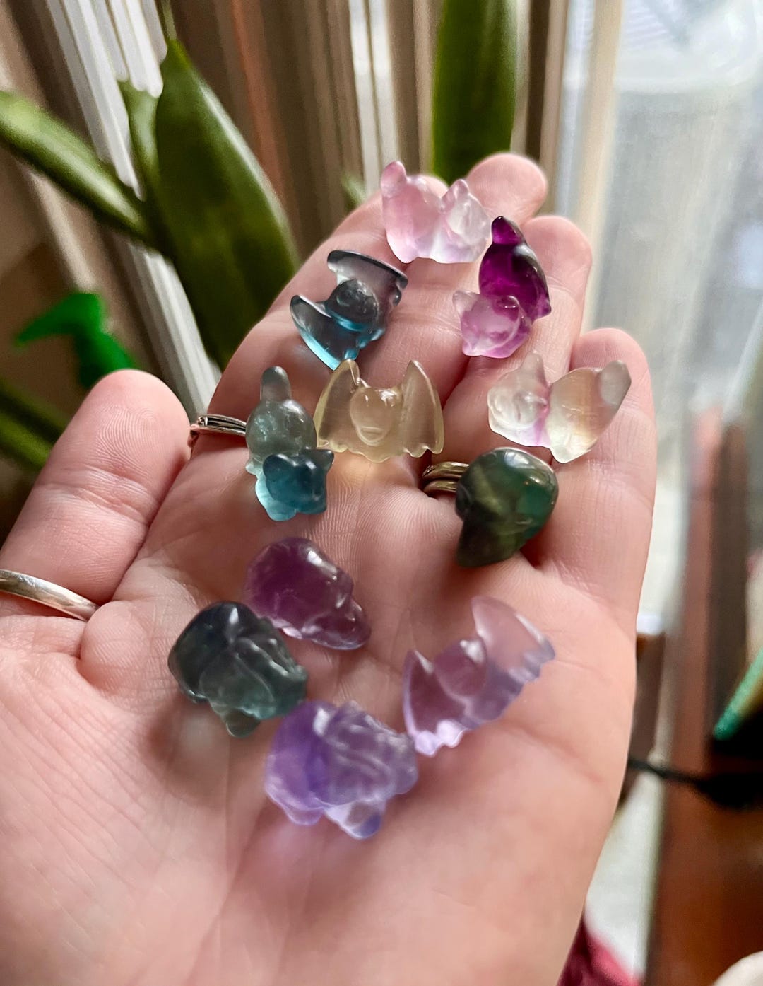 Rainbow Fluorite Mini Carvings | Bat, Skull, Kitty or Elephant ...