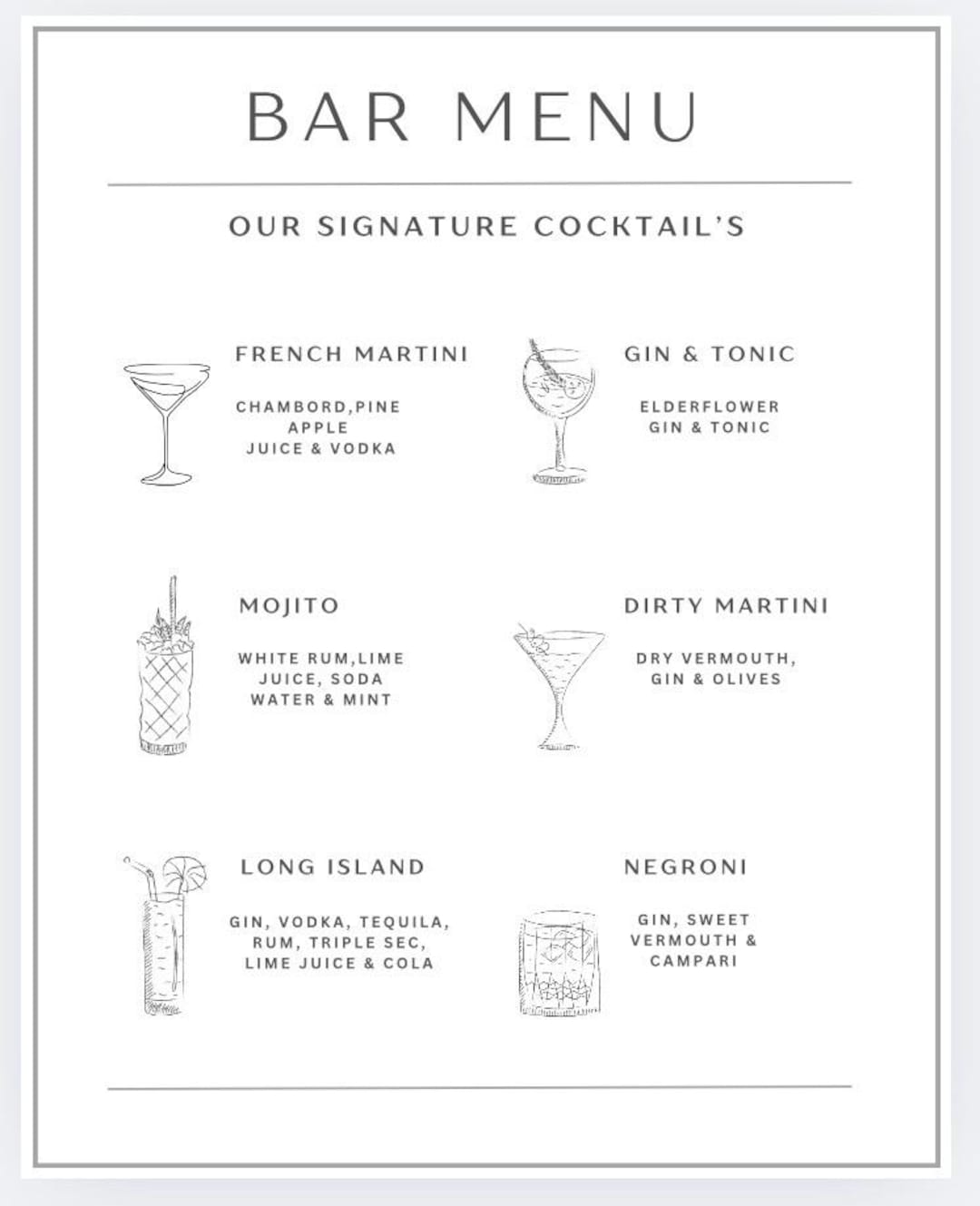 Personalized Bar Menu Template – Customizable Cocktail & Drink Menu ...