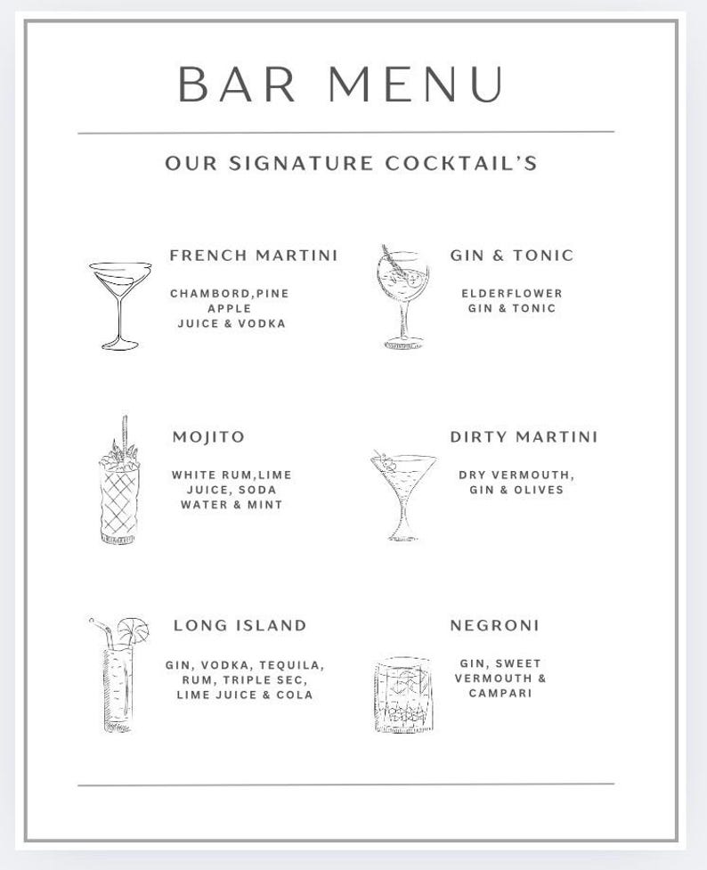 Personalized Bar Menu Template – Customizable Cocktail & Drink Menu ...