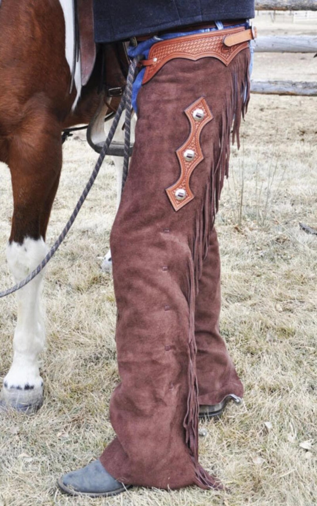Handmade Cowboy Buck Skin Suede Leather Pant Rodeo Chap Mountain Men ...