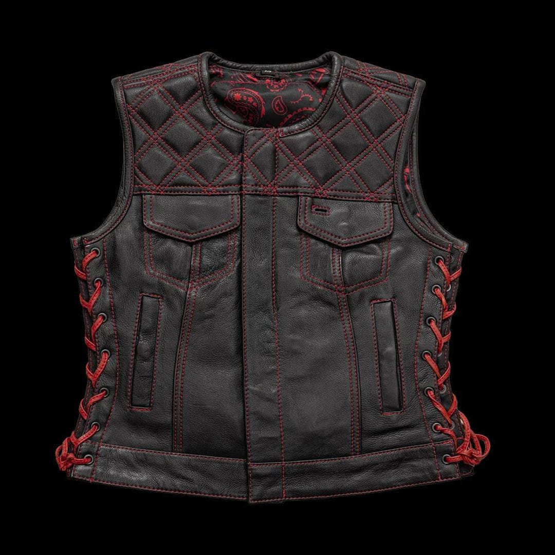 Rebel Rider Leather Motorcycle Vest – Black With Red Stitching - Etsy