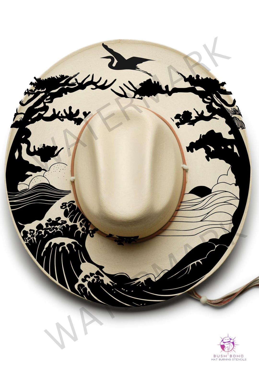 The Great Wave Hat Burning Design, Pyrography, Printable Stencils ...