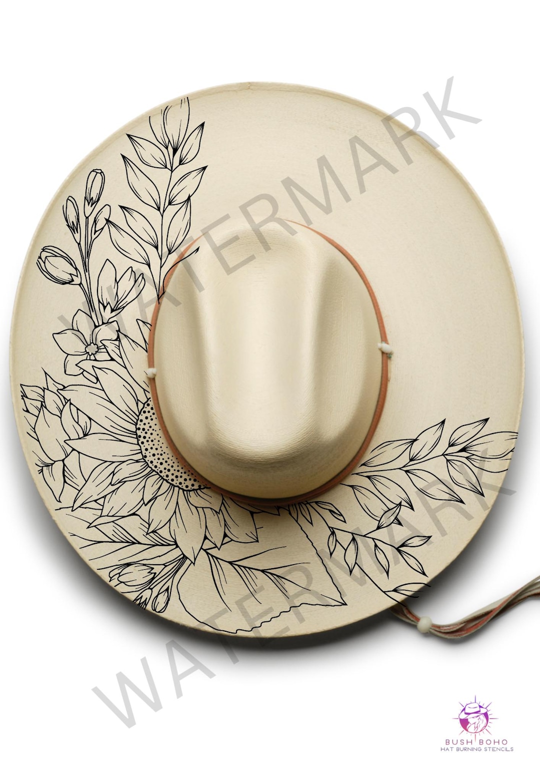 Sunflower Hat Brim Stencil, Fine Line Western Flora, Hat Burning Design ...