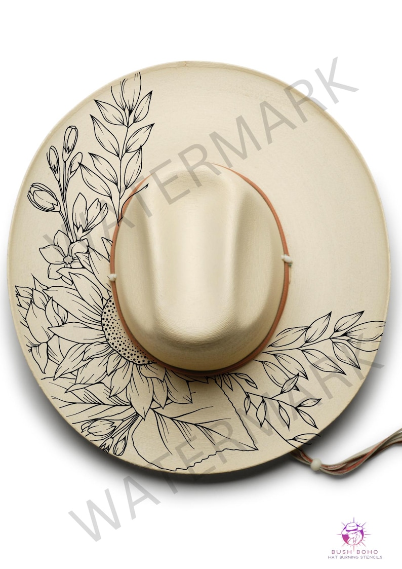 Sunflower Hat Brim Stencil, Fine Line Western Flora, Hat Burning Design ...