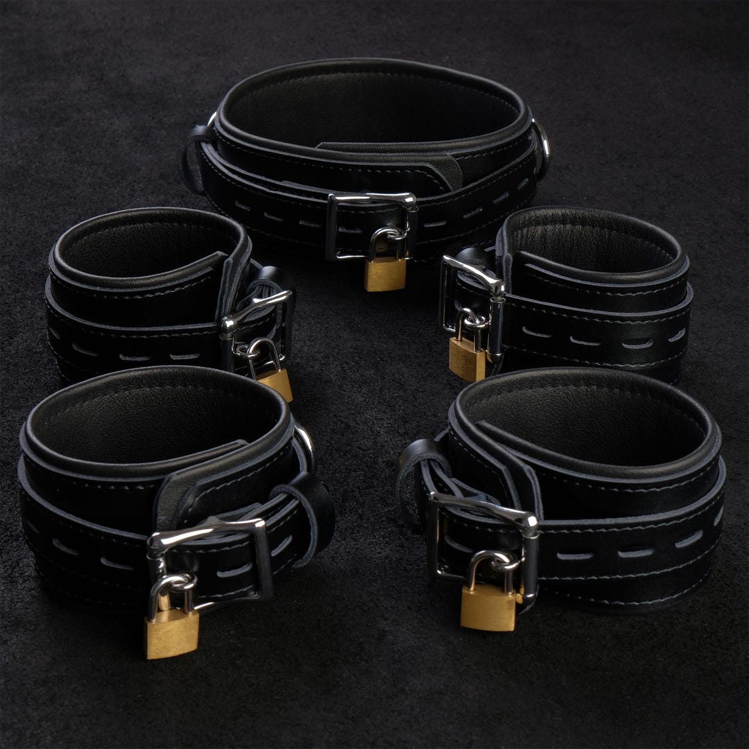 Lockable Bondage Cuffs Set, BDSM Bondage With Locks, Leather Bondage Harness, Bed Restraint ...