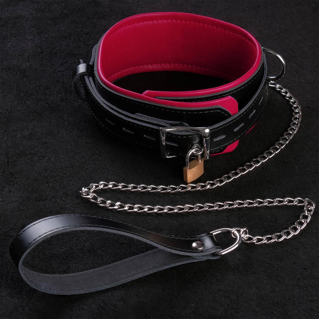 Red Collar and Leash Set for Human Adult Woman Men, Sub Collar, Locking ...