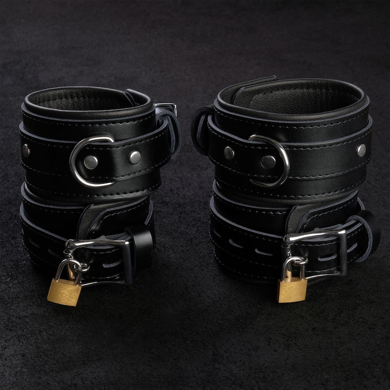 Lockable Bondage Cuffs Set, BDSM Bondage With Locks, Leather Bondage ...