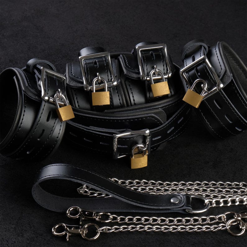 Lockable Bondage Cuffs Set, BDSM Bondage With Locks, Leather Bondage ...