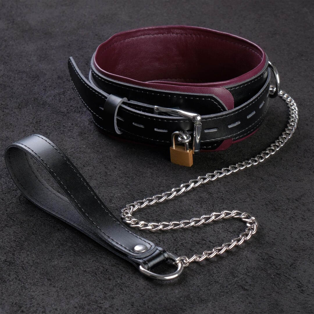 Dark Purple Collar With Leash Set, Leather Collar With Lock and Key ...