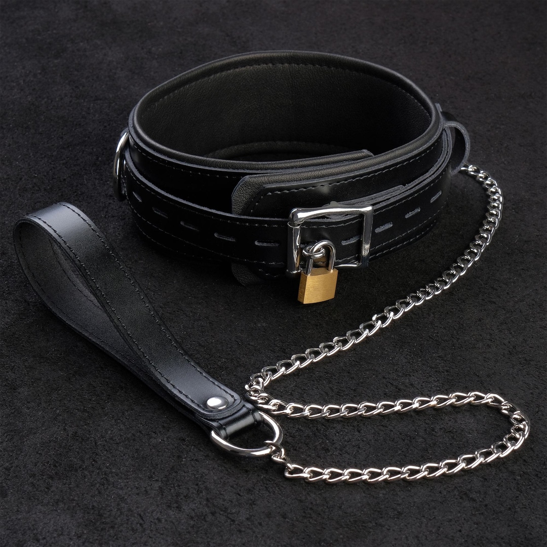 Genuine Leather Collar and Leash Set, BDSM Collar With Locks, Slave ...