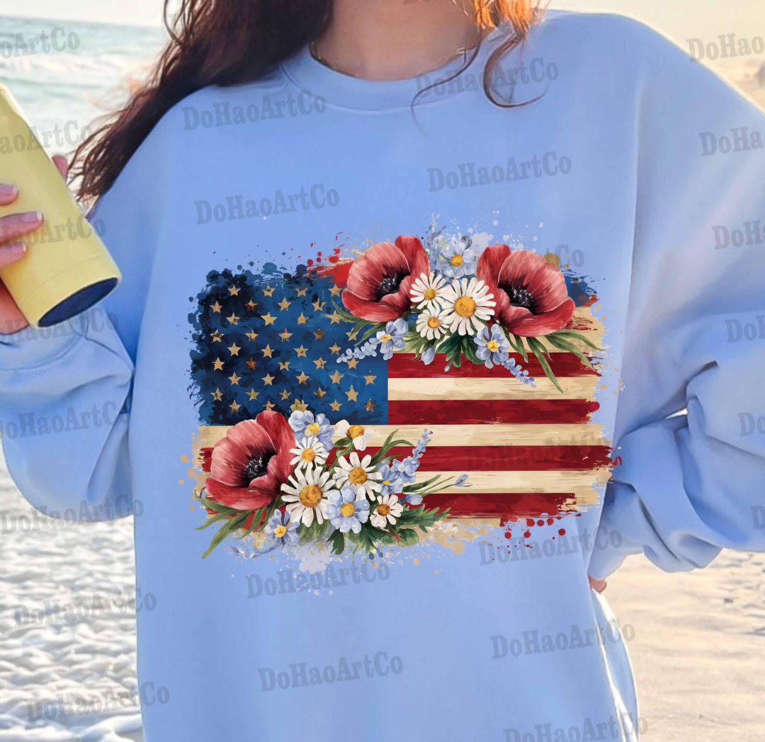 Boho Floral American Flag Png, 4th of July PNG, American Flag Png ...