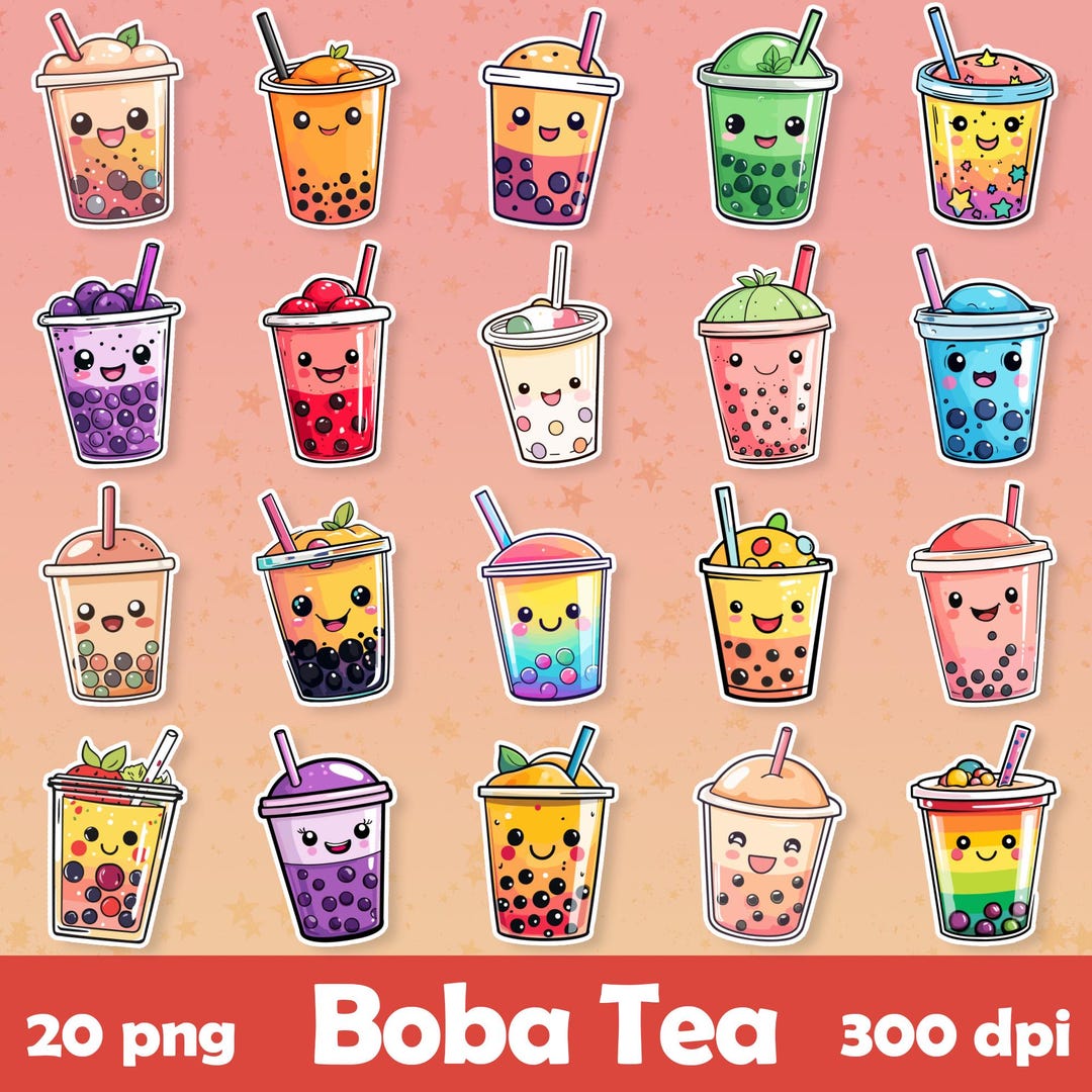 Boba Tea Clipart Bundle, Unique Design Stickers, 20 PNG Files - Instant ...