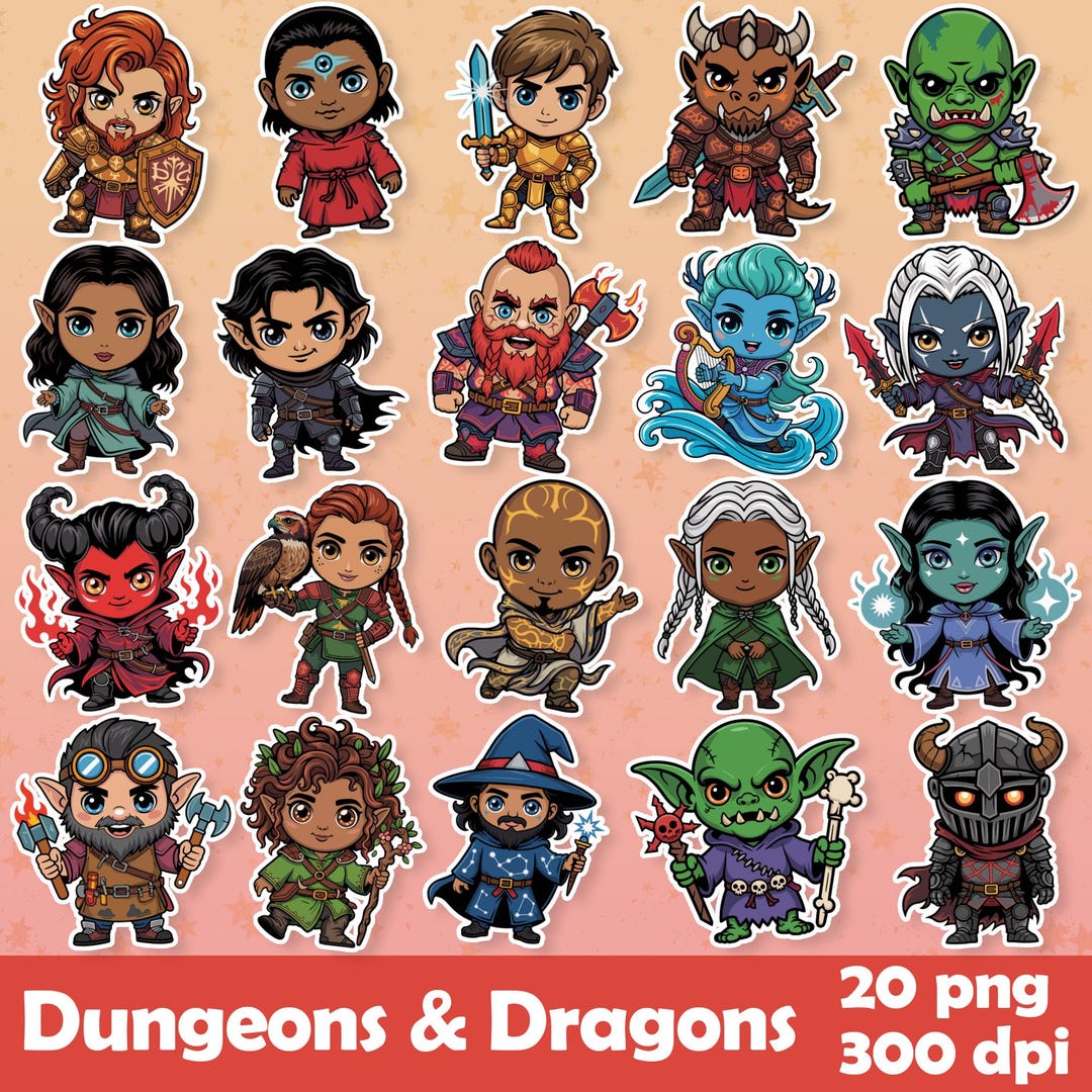Dungeons and Dragons Heroes Stickers Bundle, Dnd Unique Design Clipart ...