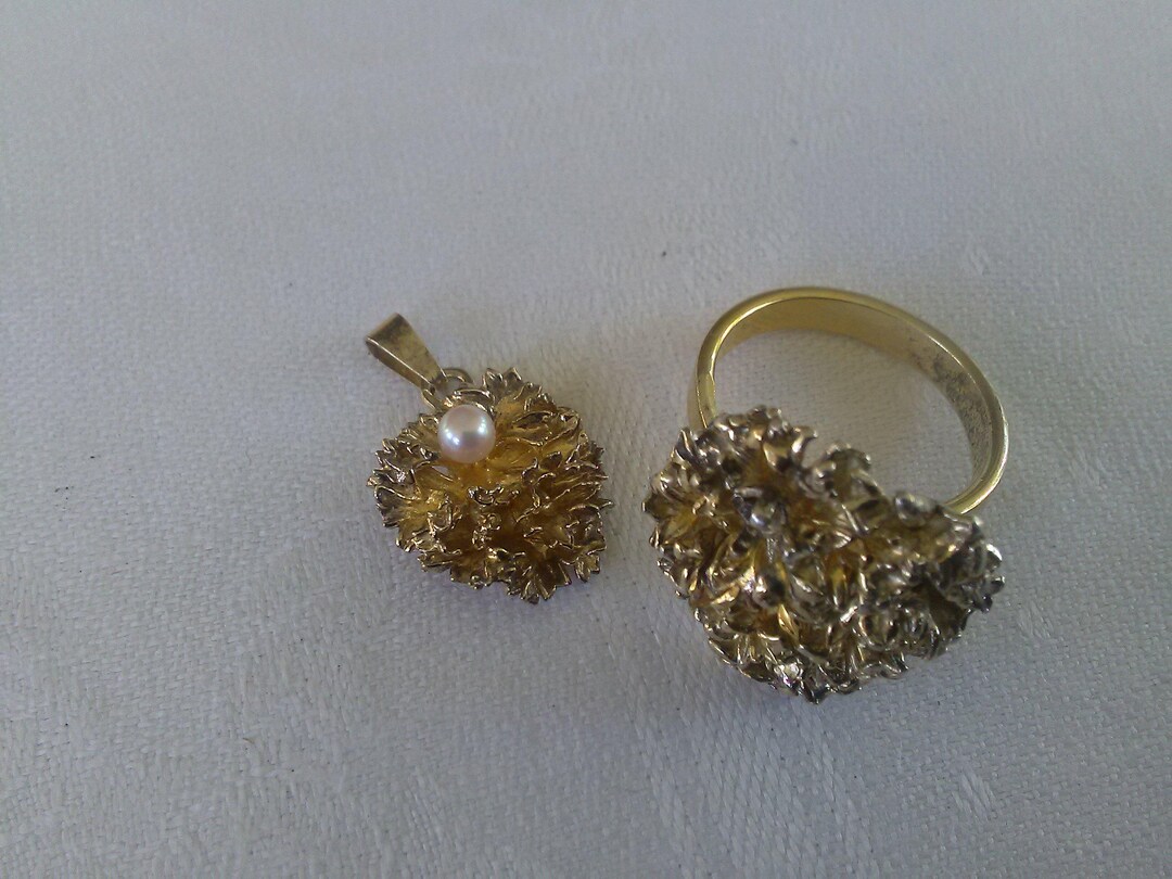 Vintage Flora Danica Pendant and Adjustable Ring Parsley Sweet Water ...