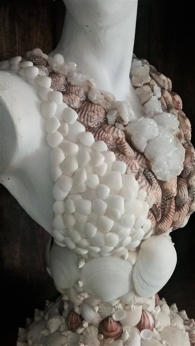 Seashell Encrusted Bust Statue Sea Shell Covered Woman Lady Mermaid ...