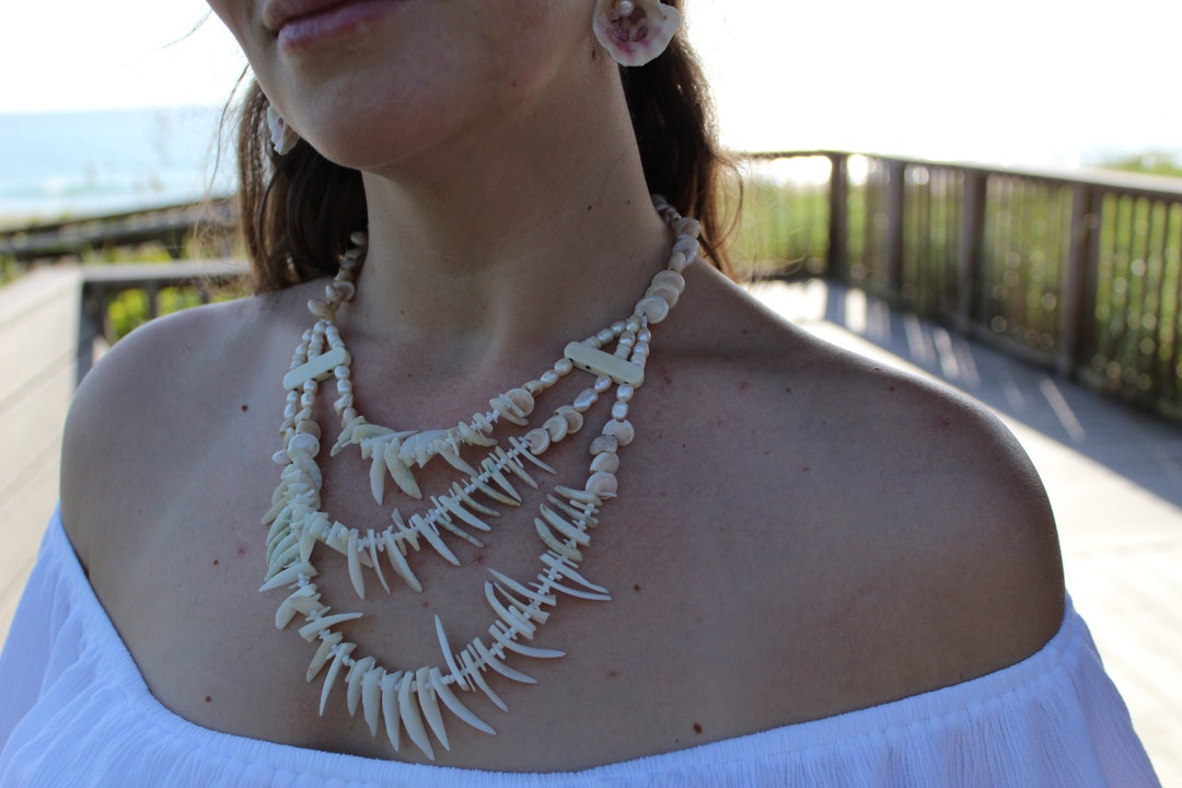 White Shell Spike Necklace Bride Bridal Wedding Ivory Cream Natural ...