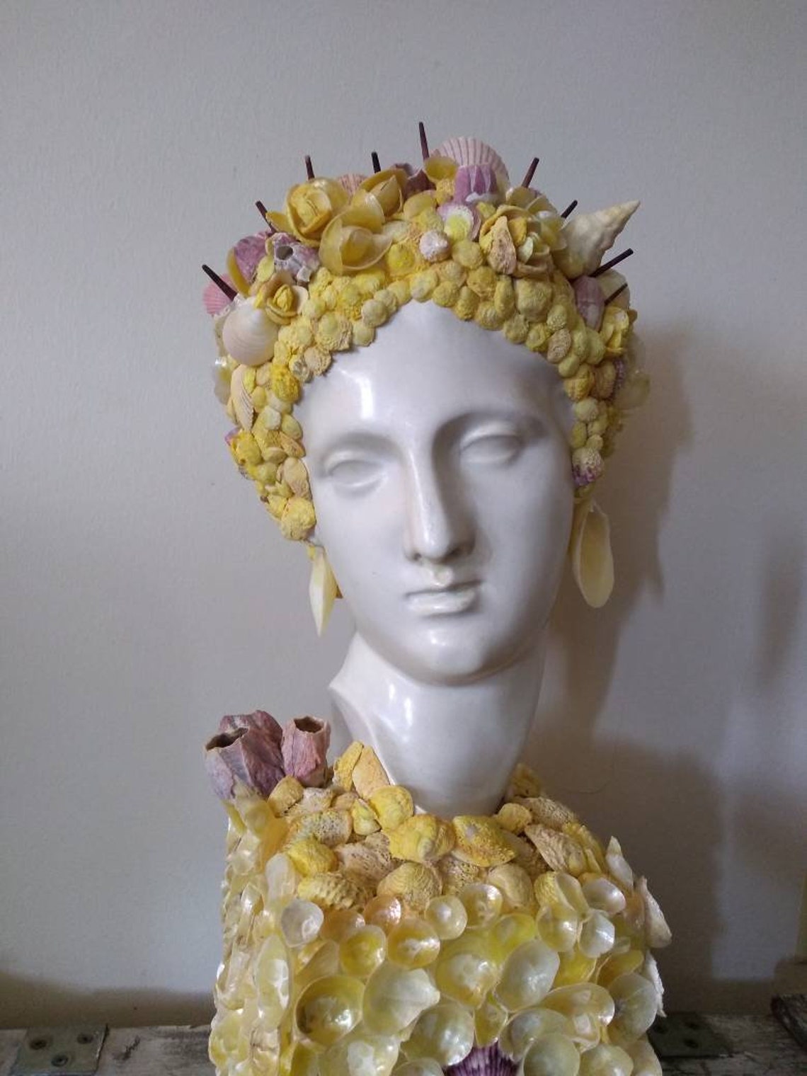 Seashell Encrusted Bust Statue Sea Shell Covered Woman Lady Mermaid ...