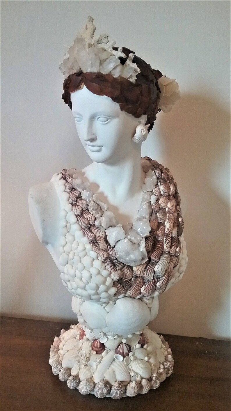 Seashell Encrusted Bust Statue Sea Shell Covered Woman Lady Mermaid ...