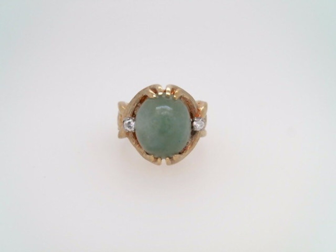 Vintage 18 Karat Yellow Gold Nephrite Jade & Diamond Ring Brushed ...