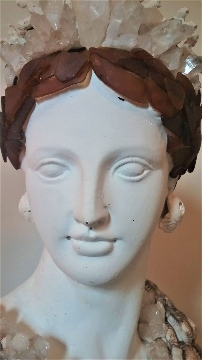 Seashell Encrusted Bust Statue Sea Shell Covered Woman Lady Mermaid ...