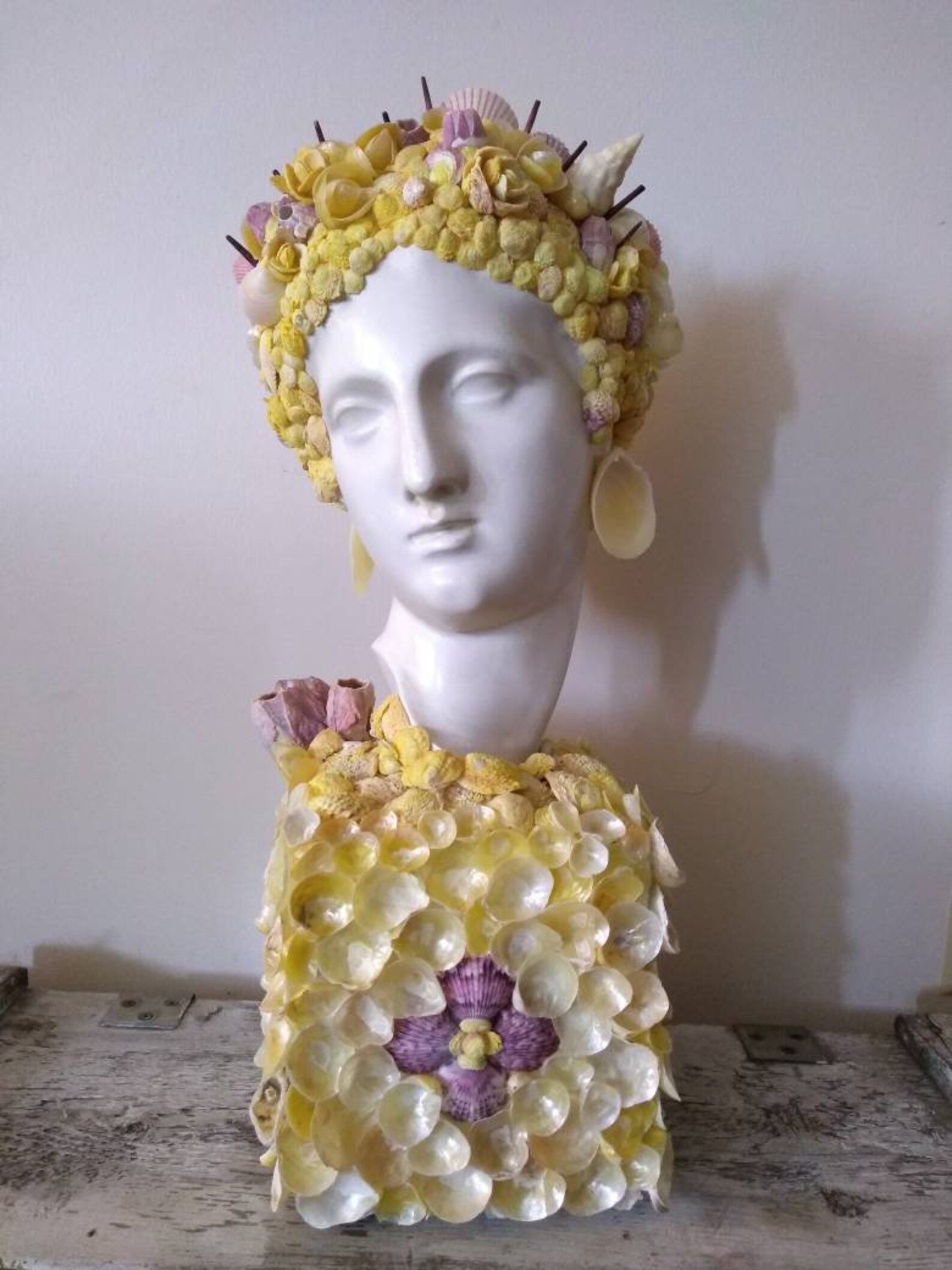 Seashell Encrusted Bust Statue Sea Shell Covered Woman Lady Mermaid ...