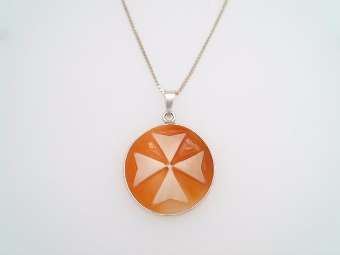 Sterling Silver Maltese Cross Cameo Necklace 16 Handmade in Malta Spain ...
