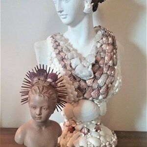 Seashell Encrusted Bust Statue Sea Shell Covered Woman Lady Mermaid ...