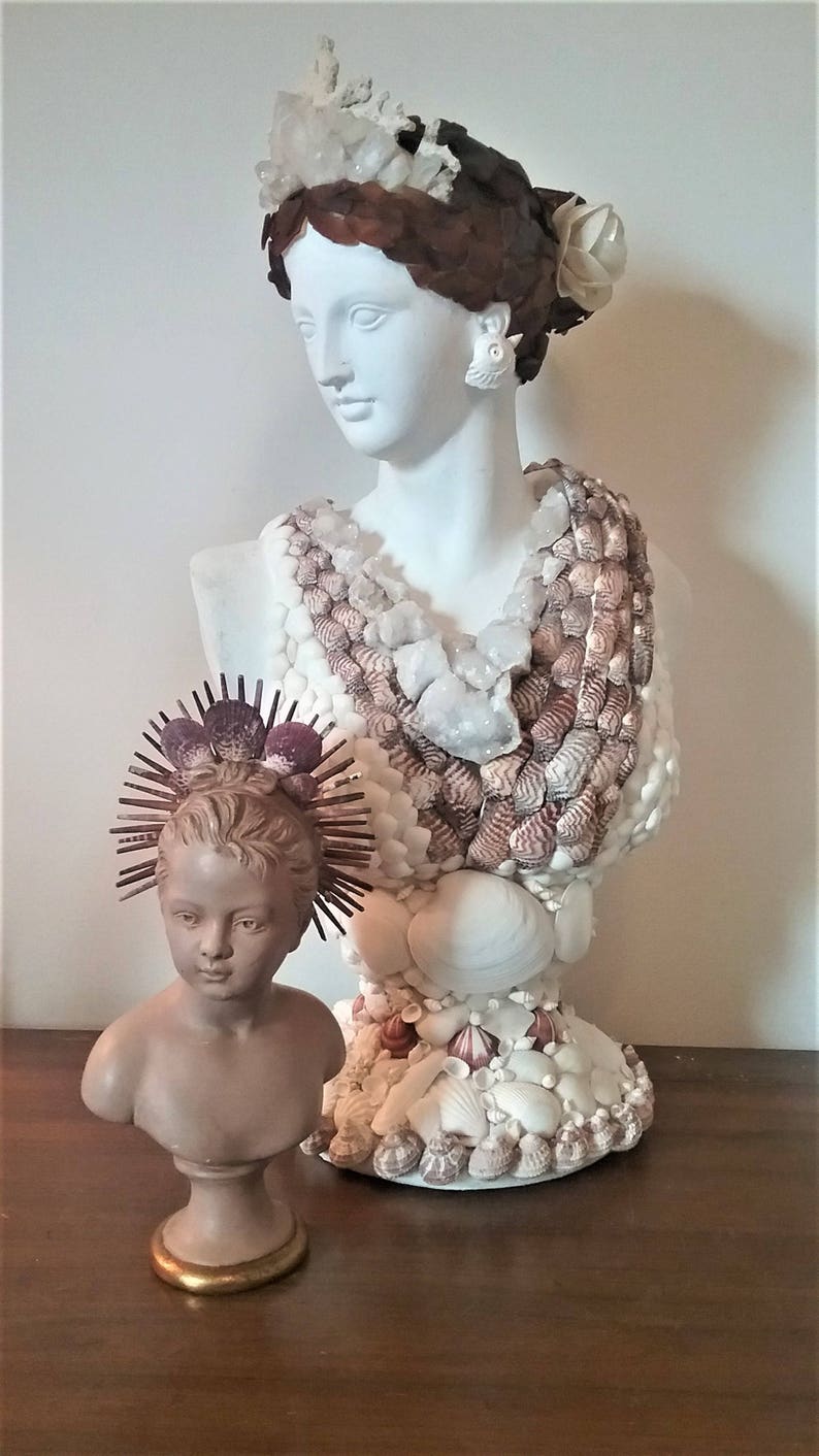 Seashell Encrusted Bust Statue Sea Shell Covered Woman Lady Mermaid ...