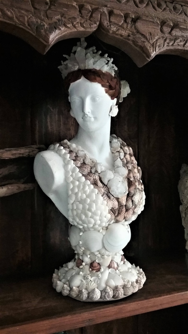 Seashell Encrusted Bust Statue Sea Shell Covered Woman Lady Mermaid ...