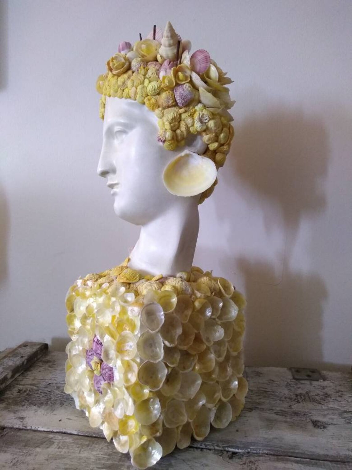 Seashell Encrusted Bust Statue Sea Shell Covered Woman Lady Mermaid ...