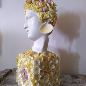 Seashell Encrusted Bust Statue Sea Shell Covered Woman Lady Mermaid ...