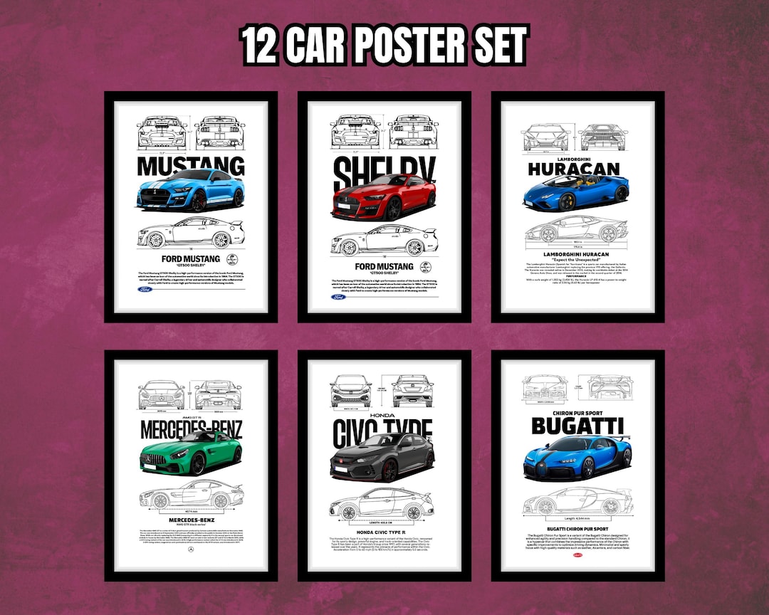 12 Luxury Car Poster Bundle | A3 A4 A5 Sizes Available | Modern Car ...