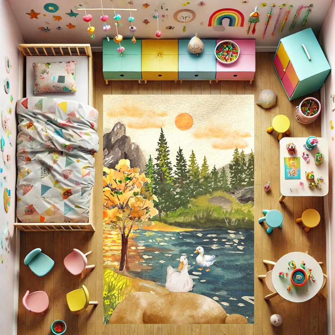 Forest View Carpet,duck Carpet,tree Rug,colorful Rug,animal Play Rug ...