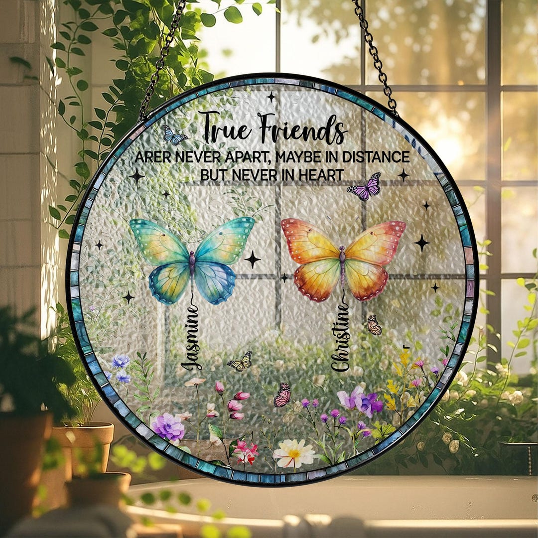 Best Friends Stained Glass Suncatcher, Personalized Best Friend Birth ...